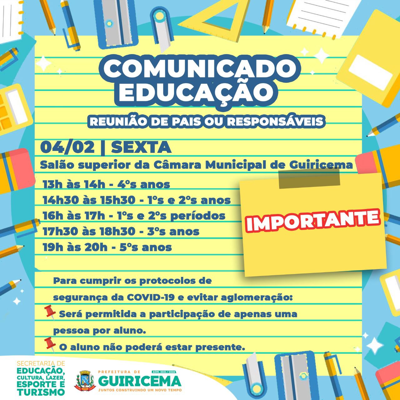 Comunicado EducaÇÃo ReuniÃo De Pais E ResponsÁveis Prefeitura